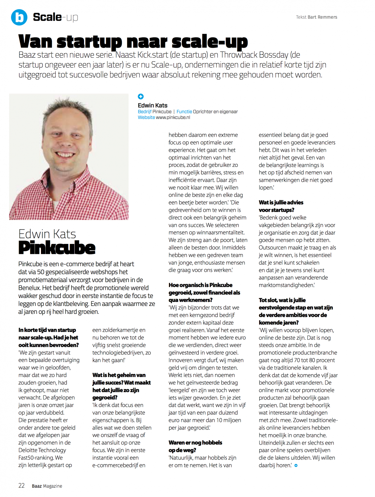 Pinkcube in serie “Van startup naar scale-up” - Pinkcube