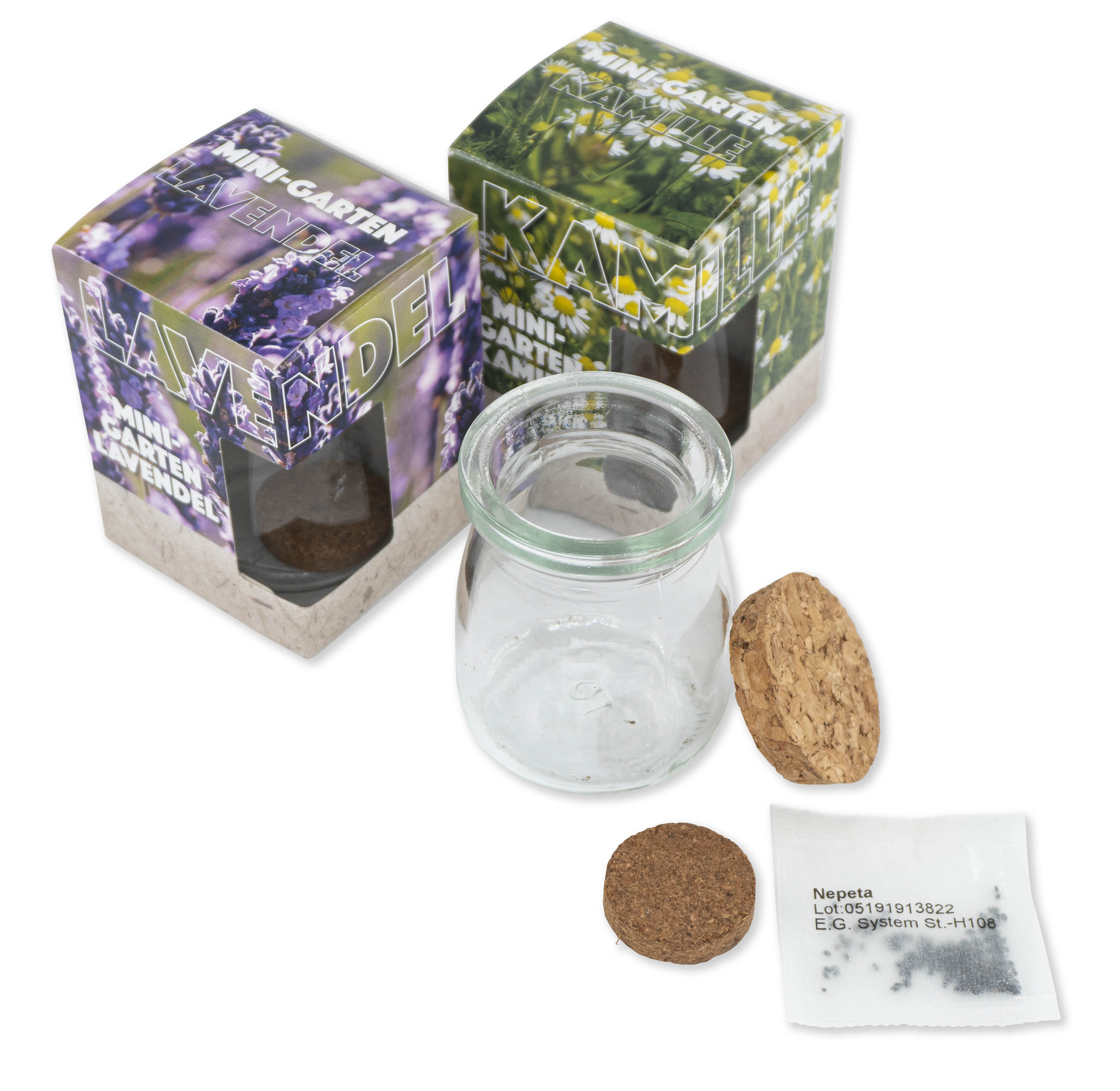 Glazen pot met zaadjes in doosje bedrukken? - Voordelig & snel bestellen